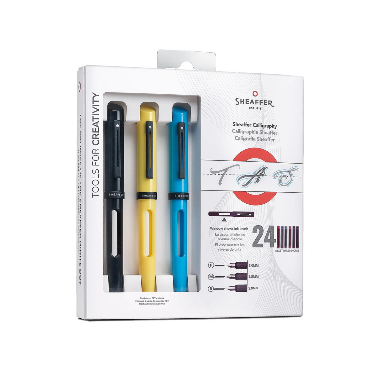 Sheaffer® Calligraphy Glossy Black, Blue and Yellow Fountain pens Maxi ...