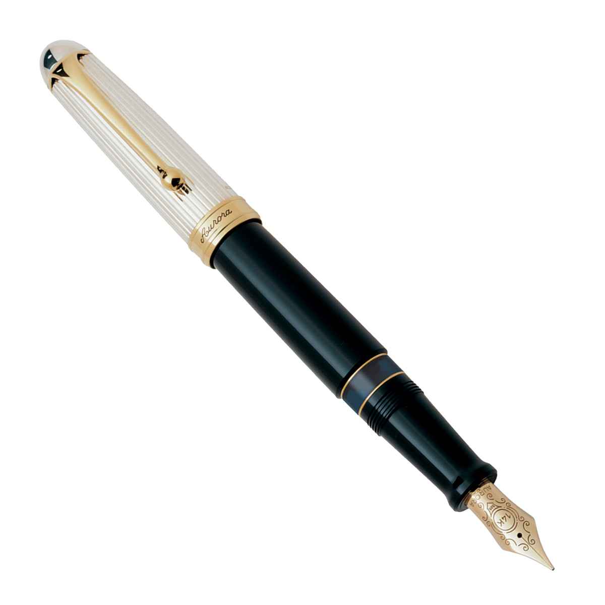 Aurora 88 Sterling Silver Cap / Black Barrel Large Fountain Pen ...