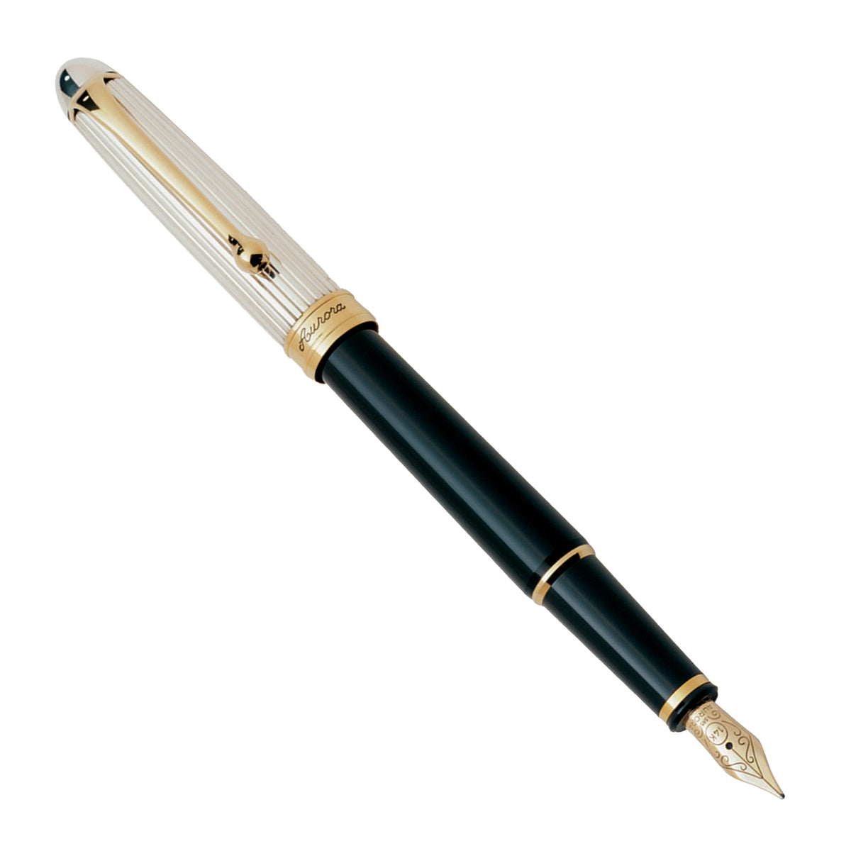 Aurora 88 Sterling Silver Cap / Black Barrel Small Fountain Pen ...